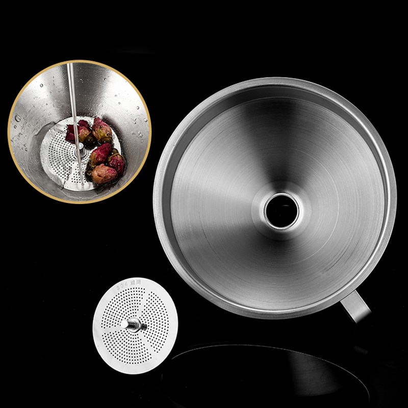 304 Stainless Steel Funnel Kitchen Oil Liquid Funnel Metal Funnel with Detachable Filter Wide ...