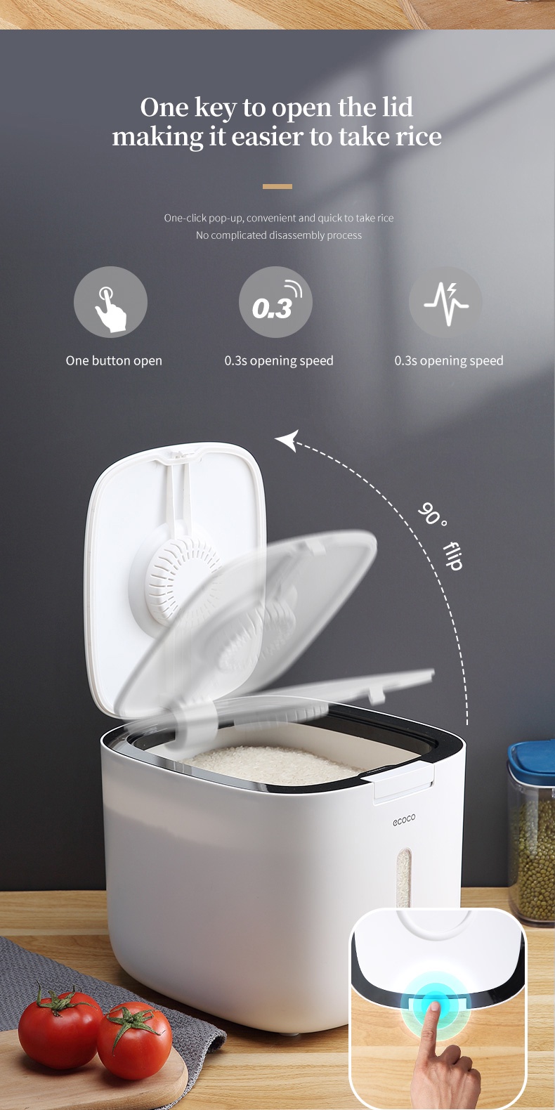 Ecoco Rice Dispenser 5KG 10KG Sealed Rice Storage Box with Measuring ...