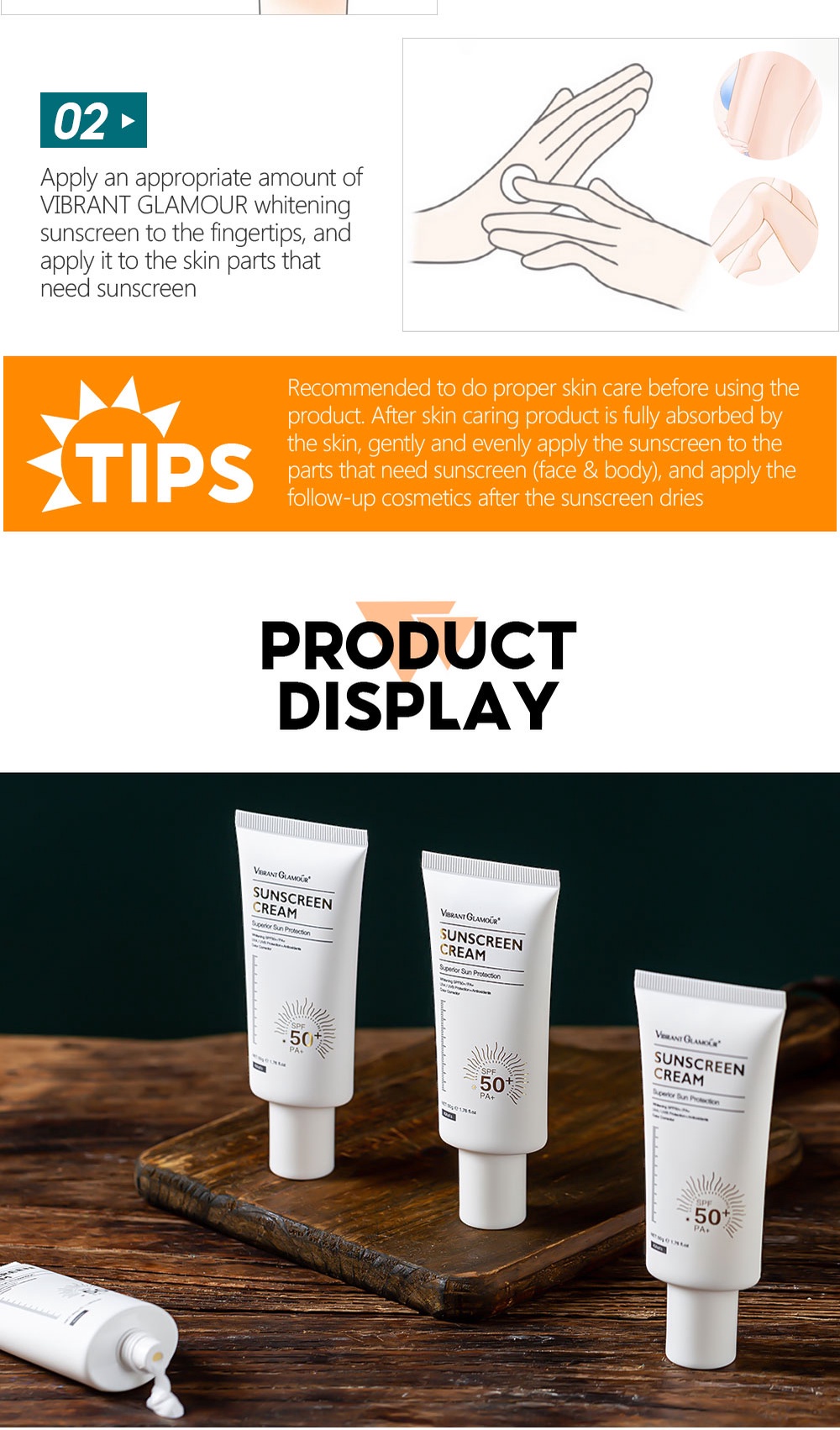 VIBRANT GLAMOUR Whitening Sunscreen Cream SPF50+ UVA/UVB Skin Protect ...