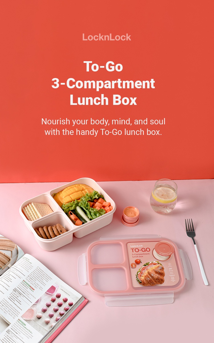 LocknLock To-Go Lunch Box with Dividers and Sauce Container | Bento Box ...