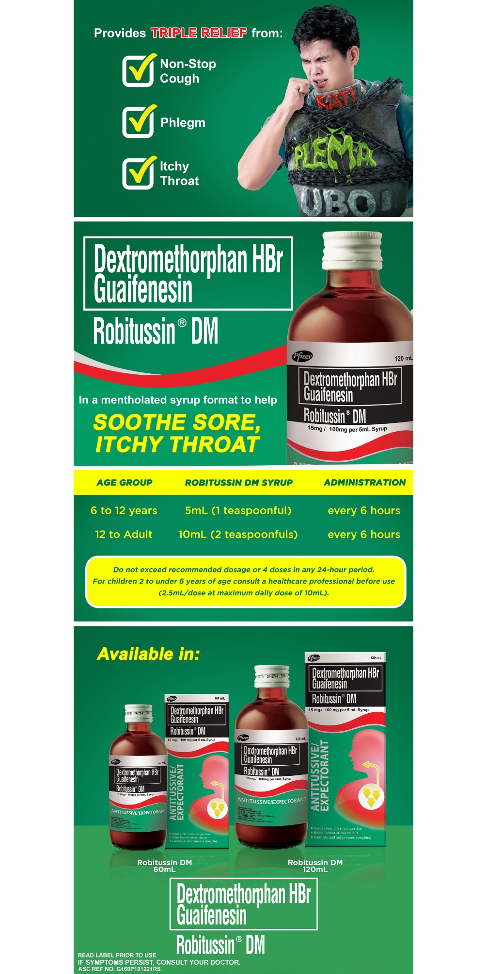 Robitussin Syrup Guaifenesin 120ml for Cough with Sticky Phlegm; Helps ...