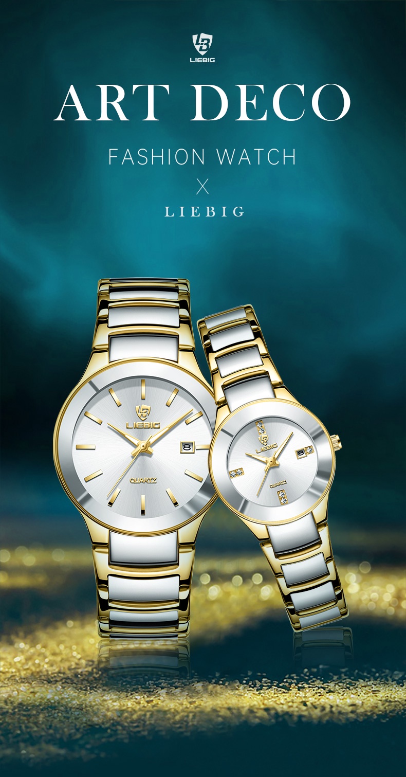 LIEBIG L1034 Gold Silver Metal for Couple Single Quartz Watch Stainless ...