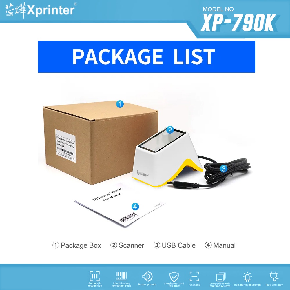 XP-790K 1D 2D QR Code Desktop Barcode Platform Scanner CMOS Image ...