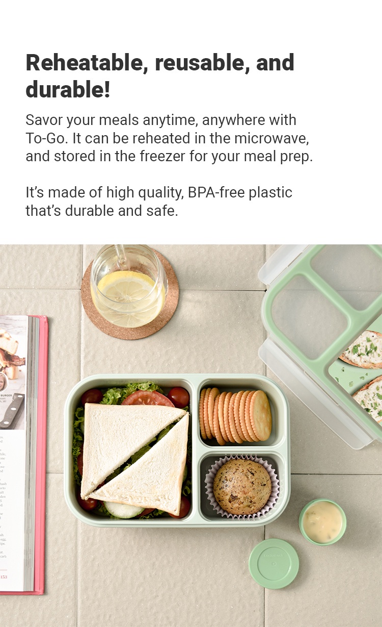 LocknLock To-Go Lunch Box with Dividers and Sauce Container | Bento Box ...