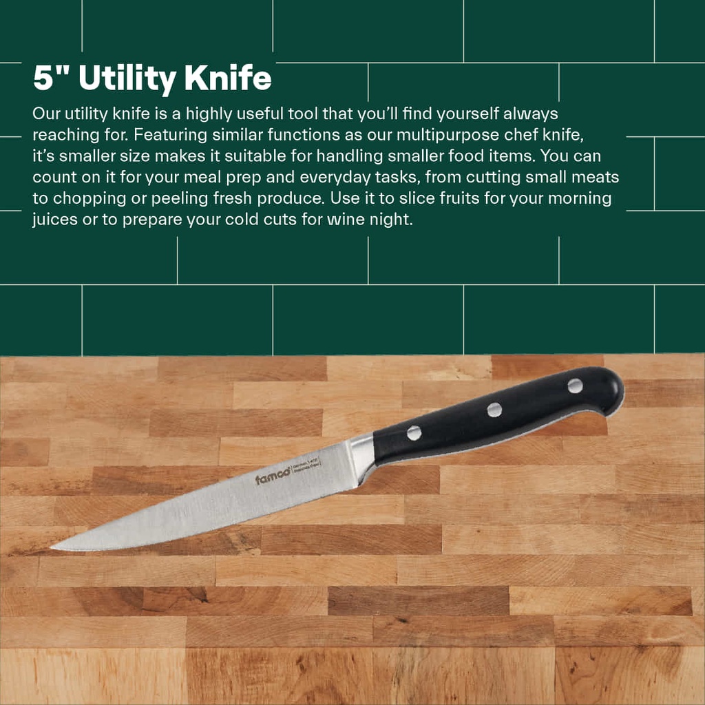 Famco 5" Utility Knife, German Stainless Steel 2cm HRC56, All-Purpose ...