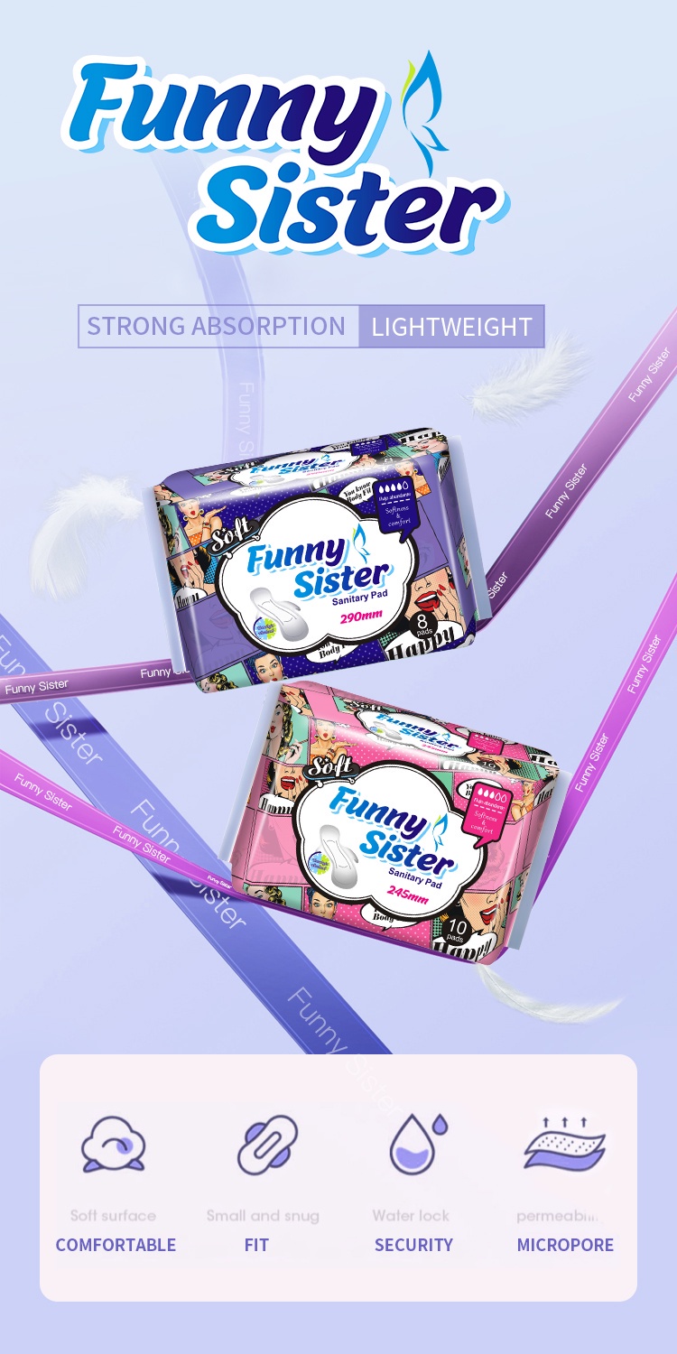 Funny Sister Sanitary Napkin Breathable 29CM 3Packs(24 Pieces ) Thickened Overnight With Wings ...