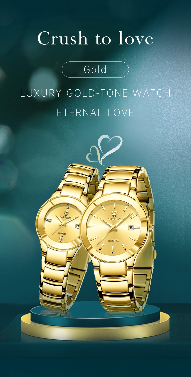 LIEBIG L1034 Gold Silver Metal for Couple Single Quartz Watch Stainless ...