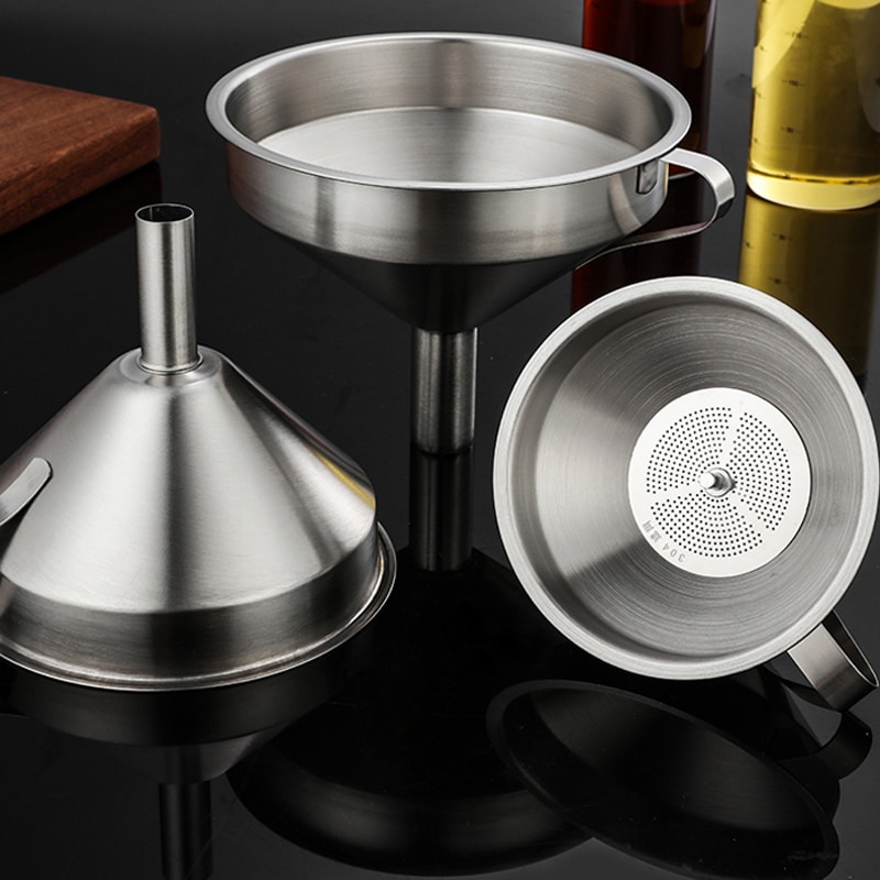 304 Stainless Steel Funnel Kitchen Oil Liquid Funnel Metal Funnel with Detachable Filter Wide ...