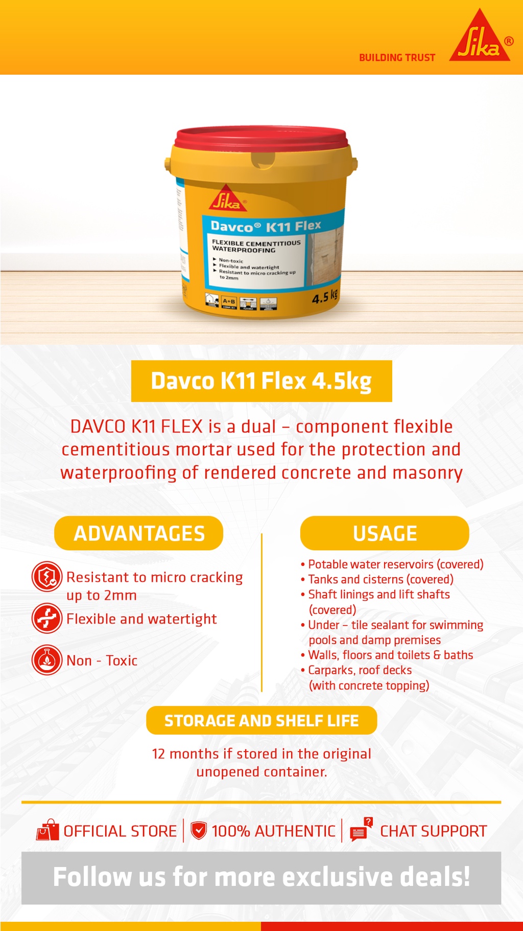 Sika Davco K11 Flex 4.5kg (Part A and B) | Shopee Philippines