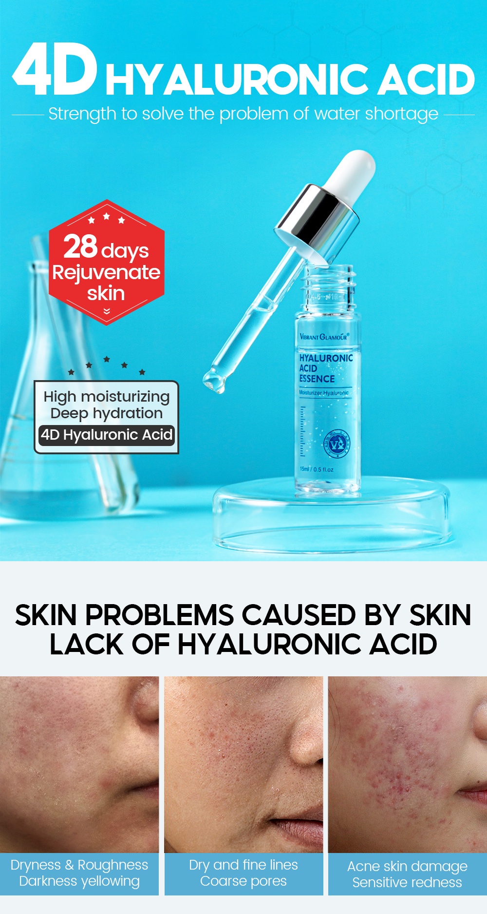 VIBRANT GLAMOUR Hyaluronic Acid Face Serum Sets Anti-Aging Shrink Pore ...