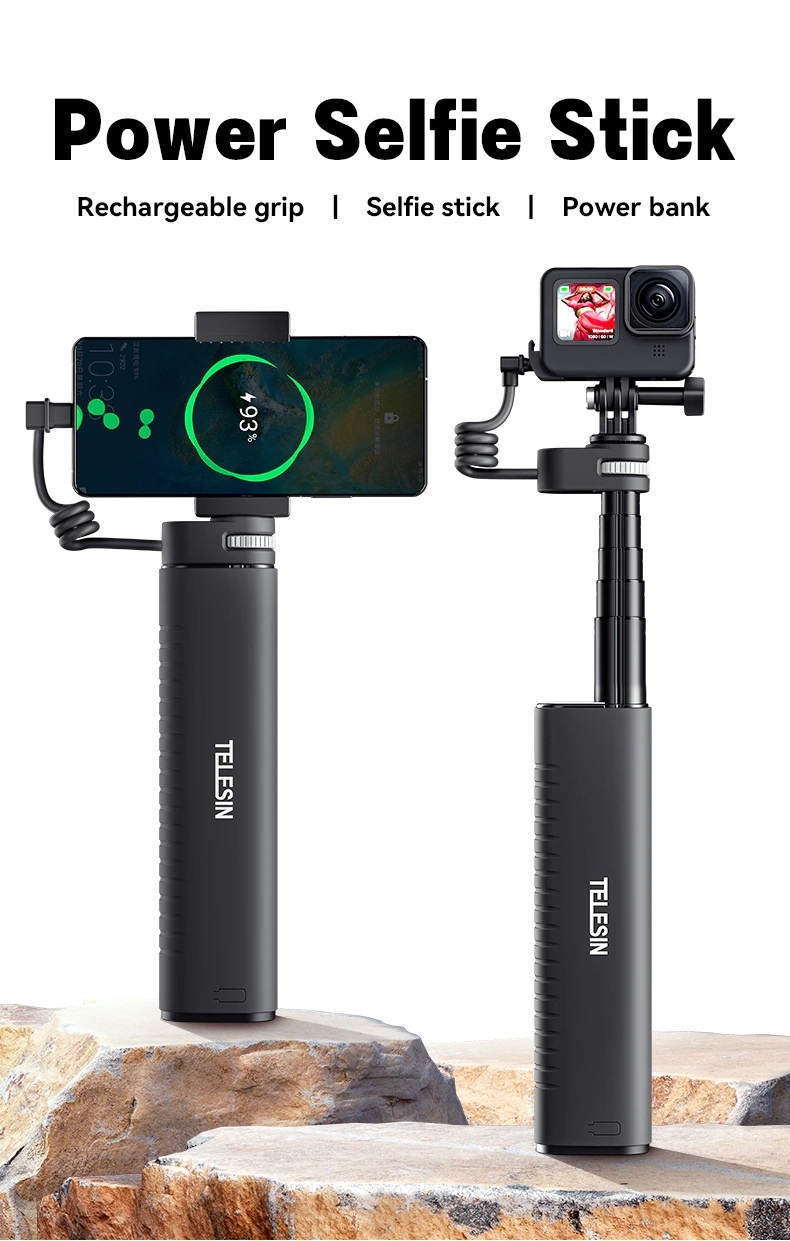 TELESIN 10,000mAh Rechargeable Selfie Stick with USB-C Charging Cable ...