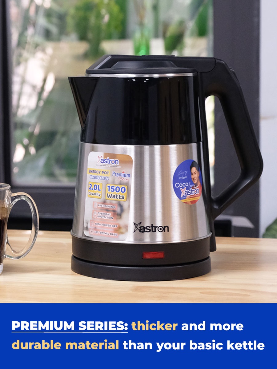 Astron ENERGYPOT Electric Kettle - Black | 2L | Fast Boil | 1500W ...