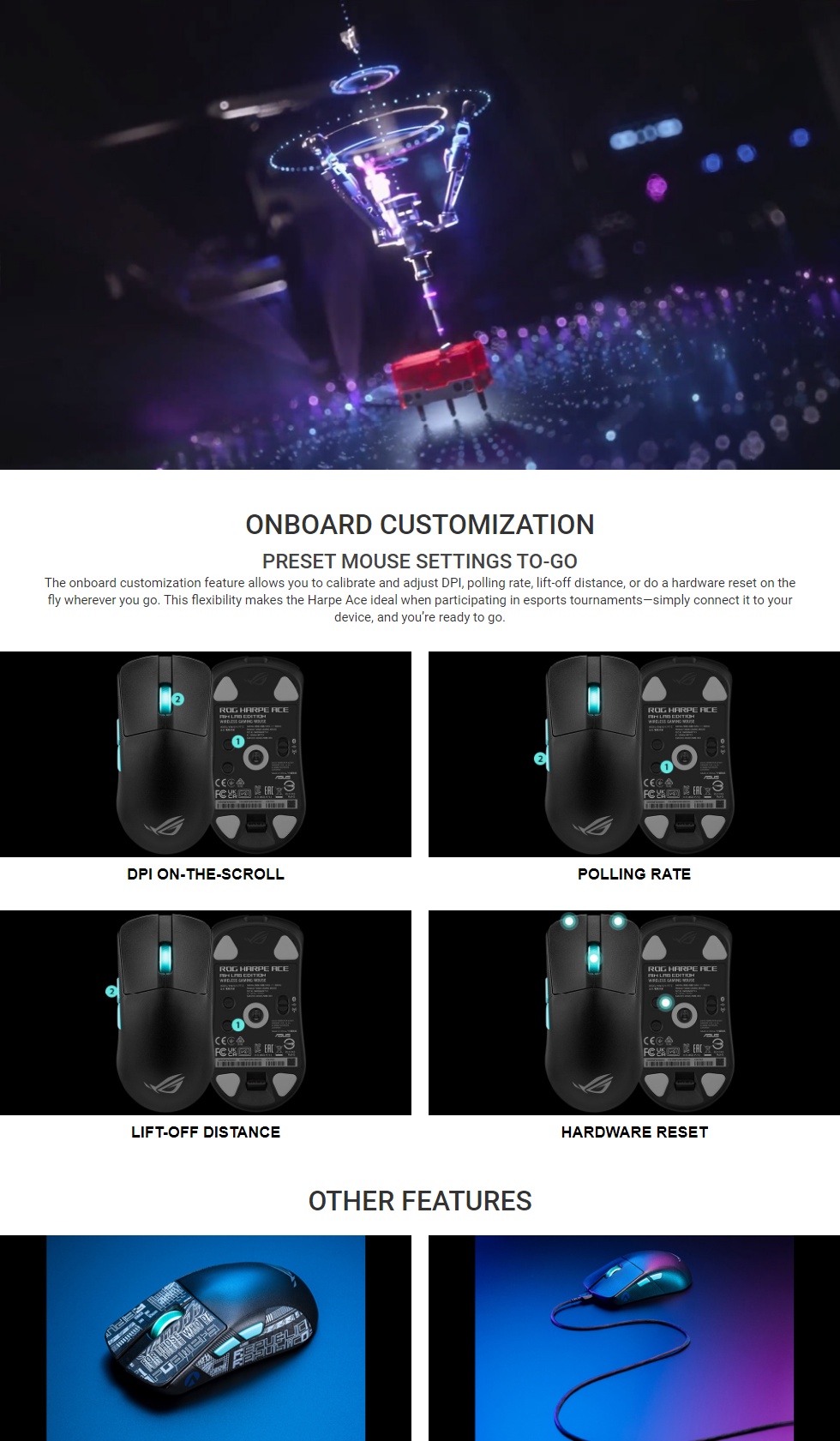 Asus ROG Harpe Ace Aim Lab Edition 36000 DPI Tri-Mode Anti-Slip Grip ...