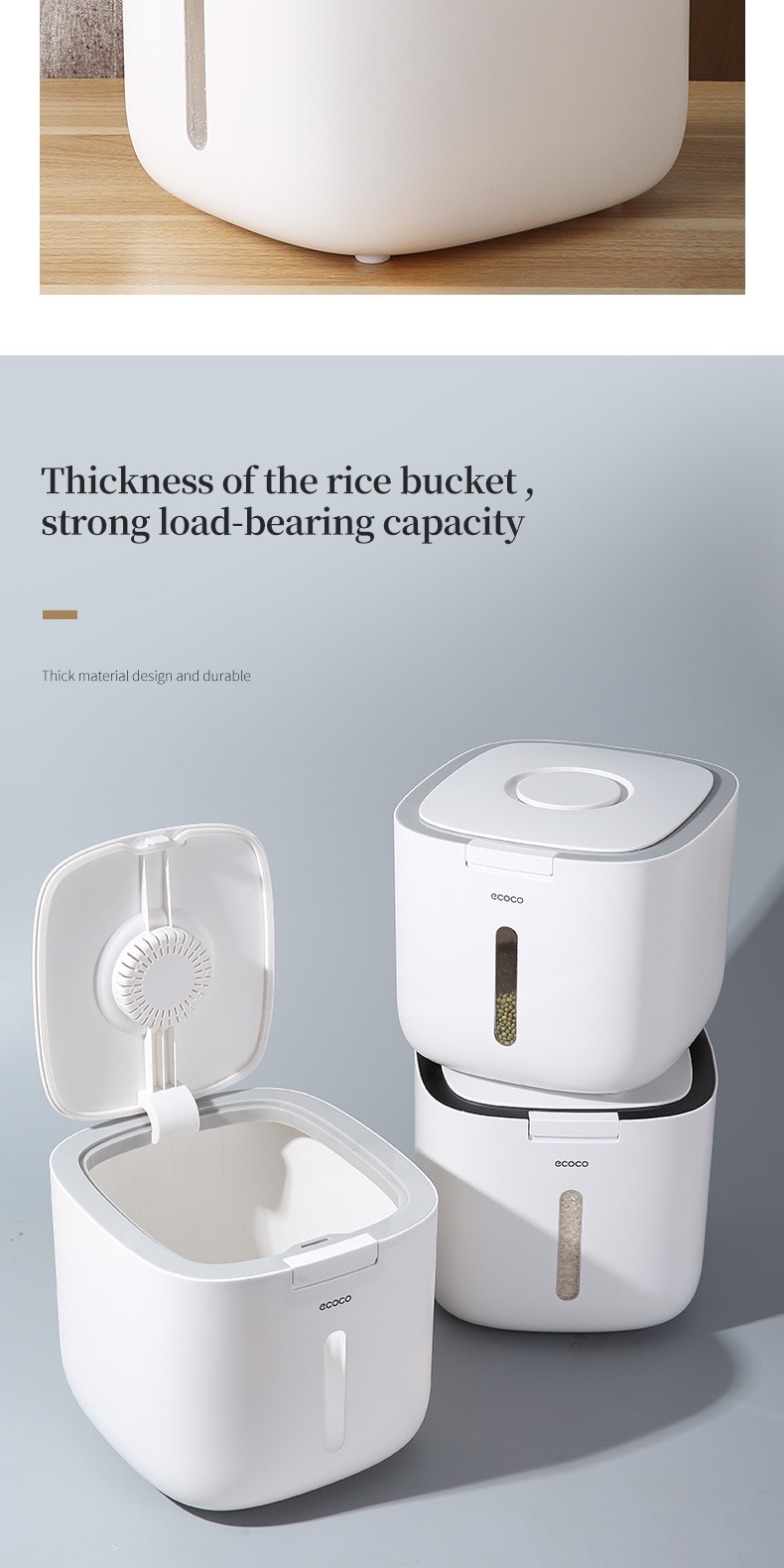 Ecoco Rice Dispenser 5KG 10KG Sealed Rice Storage Box with Measuring ...