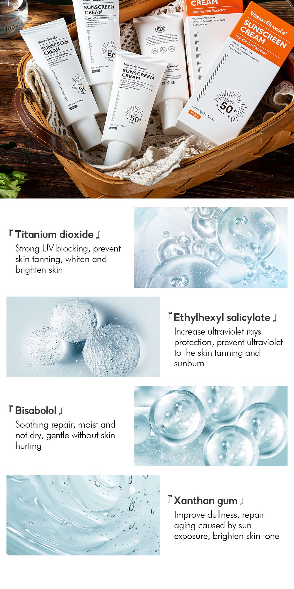 VIBRANT GLAMOUR Whitening Sunscreen Cream SPF50+ UVA/UVB Skin Protect ...