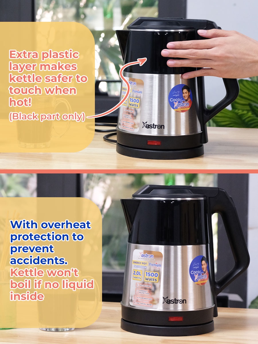 Astron ENERGYPOT Electric Kettle - Black | 2L | Fast Boil | 1500W ...