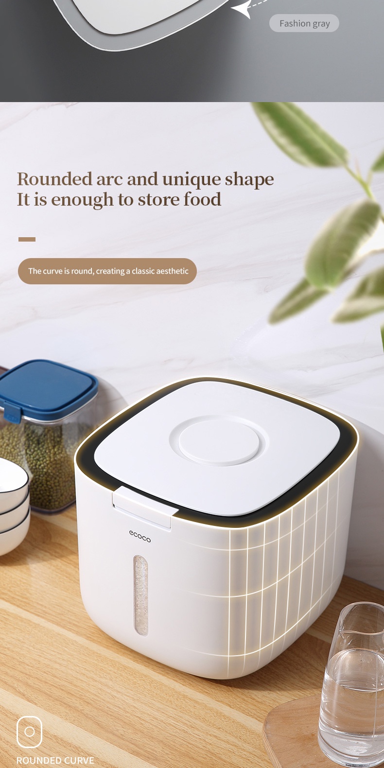 Ecoco Rice Dispenser 5KG 10KG Sealed Rice Storage Box with Measuring ...