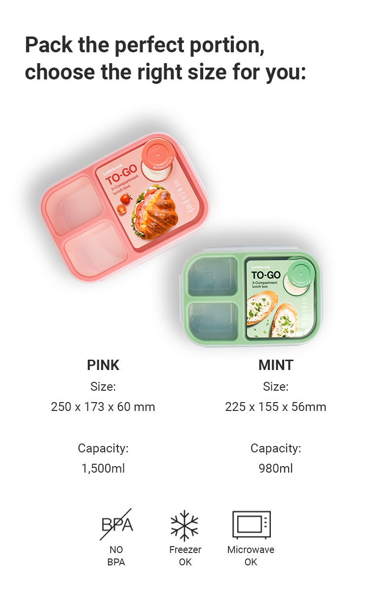 LocknLock To-Go Lunch Box with Dividers and Sauce Container | Bento Box ...