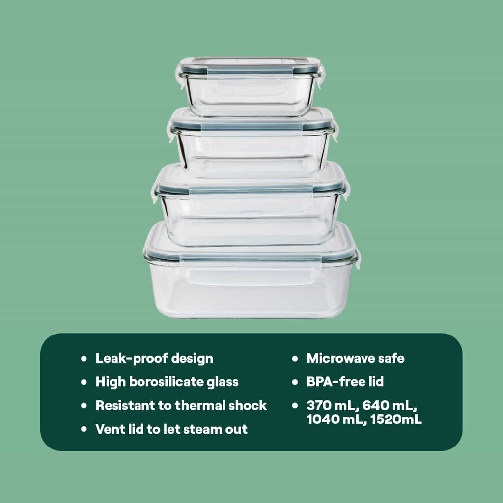 Famco 4-Piece Glass Food Container Set w/ Vent Lid, Meal Prep Storage ...