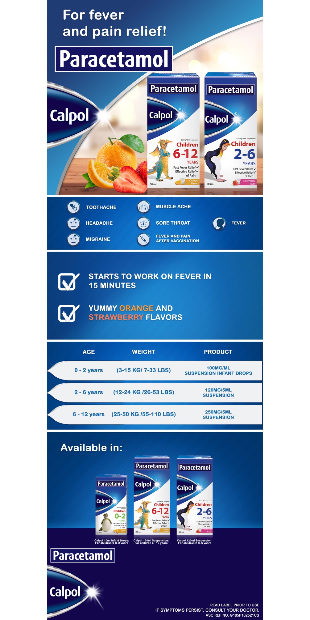 Calpol Paracetamol Orange Flavor Suspension 100ml (6-12 Years Old ...