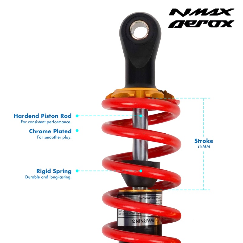 Motorcycle Rear Shock Gas Absorber 305mm Set For Aerox V1/V2 Nmax V2 ...