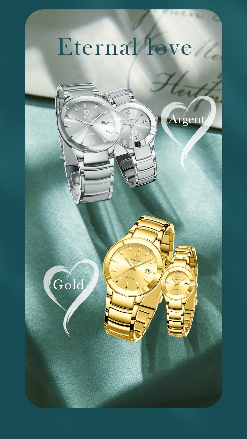 LIEBIG L1034 Gold Silver Metal for Couple Single Quartz Watch Stainless ...