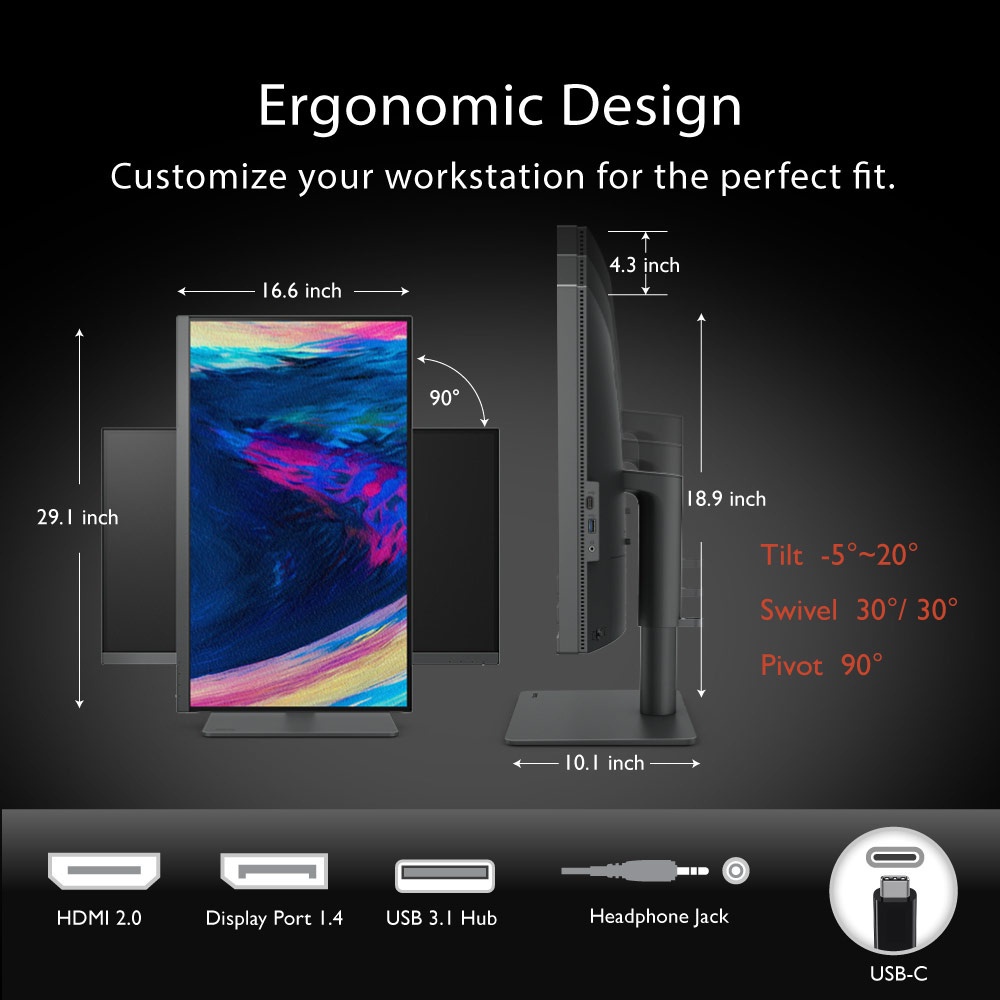 BenQ PD3205U 4K HDR10 99% sRGB Rec.709 Delta E 3 Adjustable Vertical ...