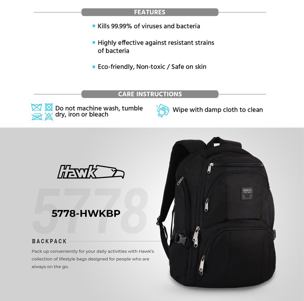 Hawk 5778 Corporate Backpack With Virupro Anti-Microbial Protection ...