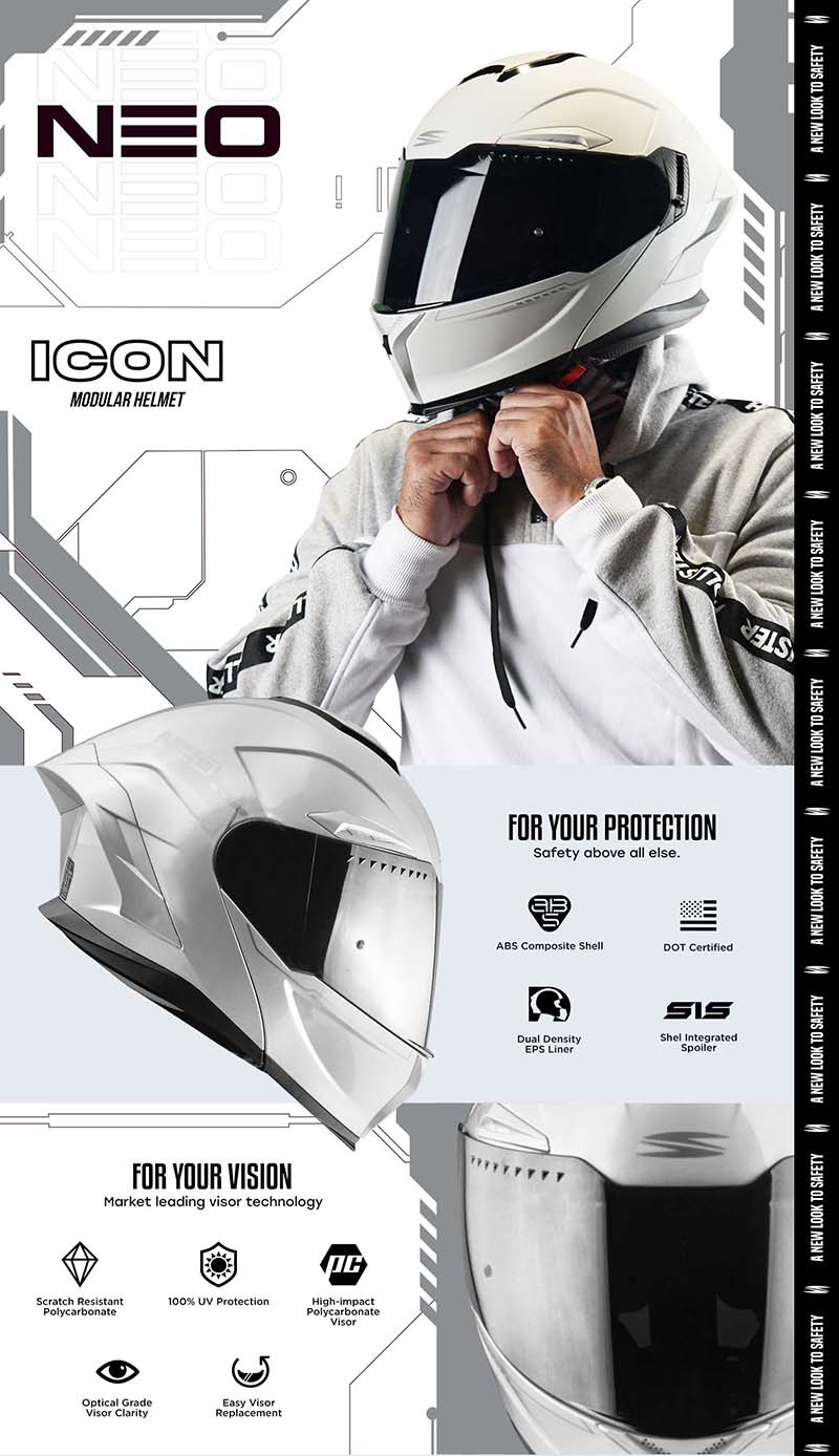 Neo ICON PD S0 Modular Dual Visor Motorcycle Helmet | ECE CERTIFIED ...