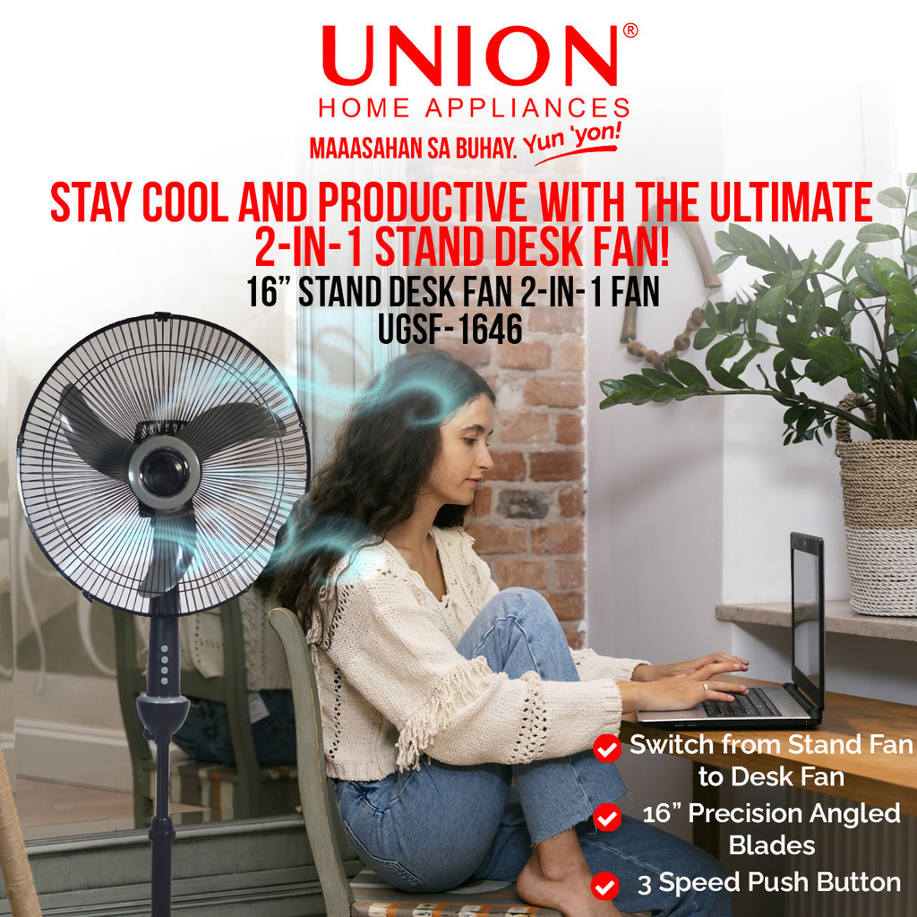 Union by Winland 16 Inches 2-in-1 Convertible Stand Fan, Desk Fan ...