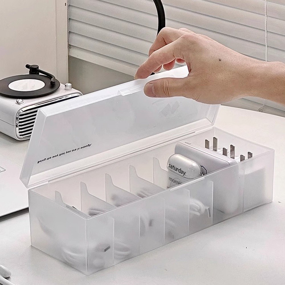 USB Cable Storage Box Lipstick Storage Clear Plastic Data Line Flip ...