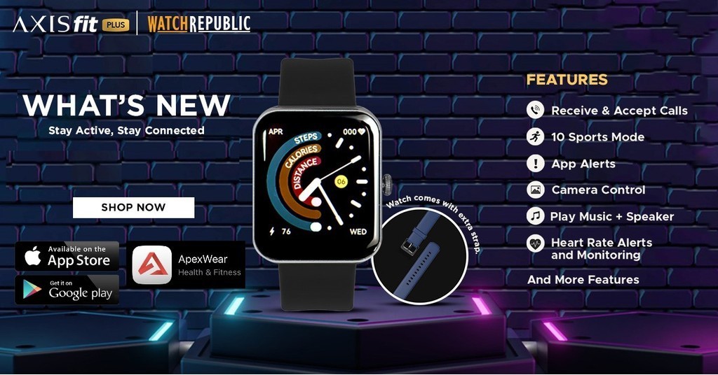 Axis Fit Plus with Extra Strap Black Rubber Digital Smartwatch For ...