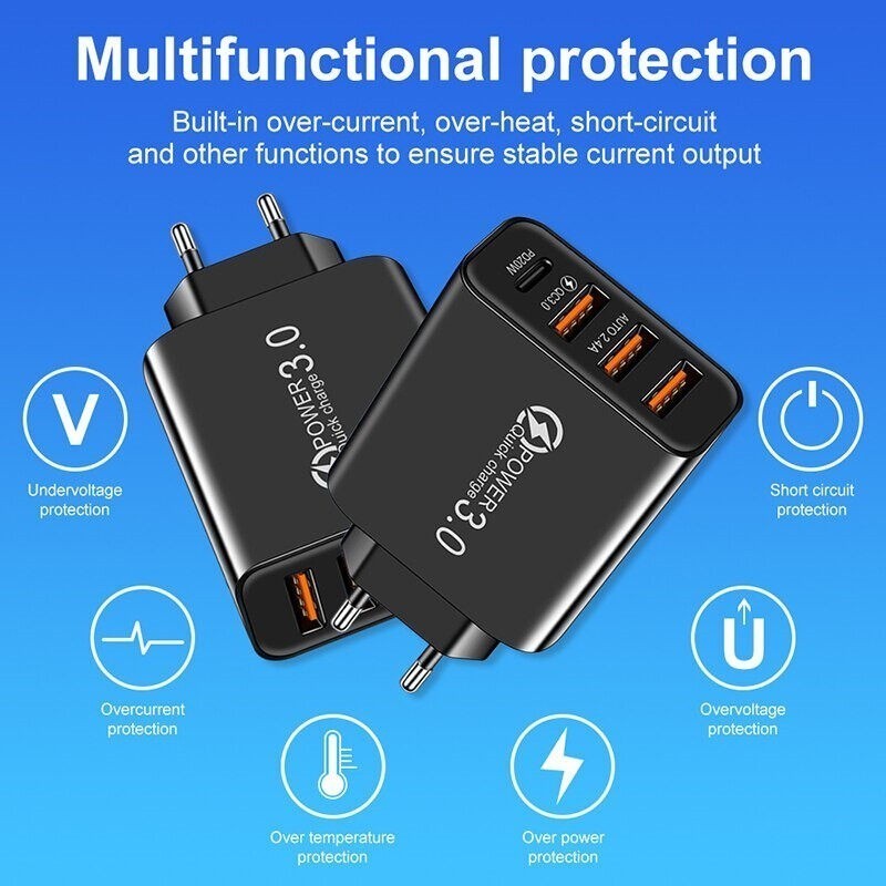 3USB Type-C Multi-port Charger 4-ports Fast Charging Head Universal USB ...
