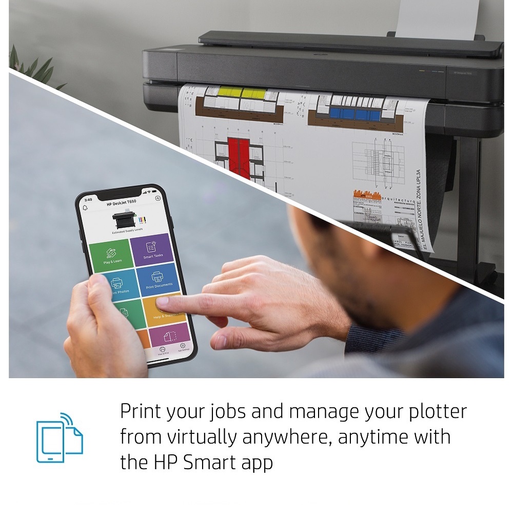 HP DesignJet T650 24-inch Large Format Printer (up to A1 size) with ...