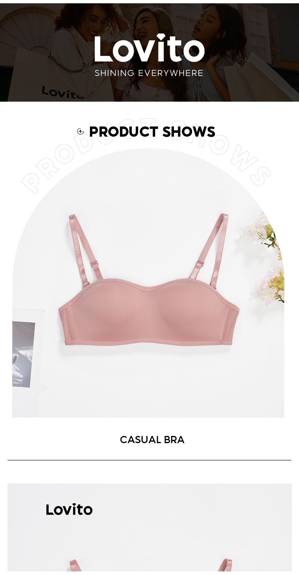 Lovito Casual Plain Candy Color Removable Straps Non-Removable Pads ...