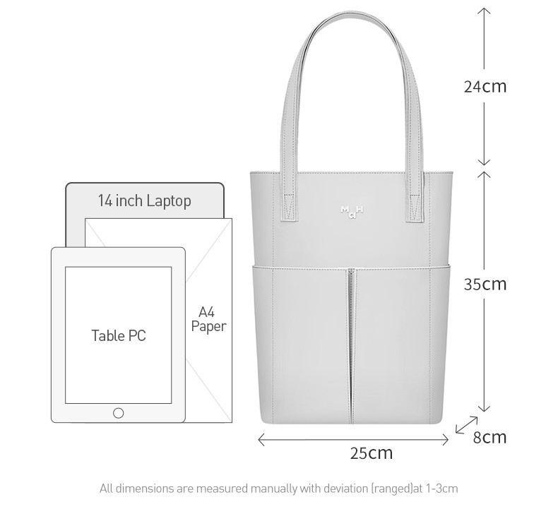 MAH 2812 Line PU Tote Bag with Waterproof Fabric Fashion Laptop Bag 14 ...