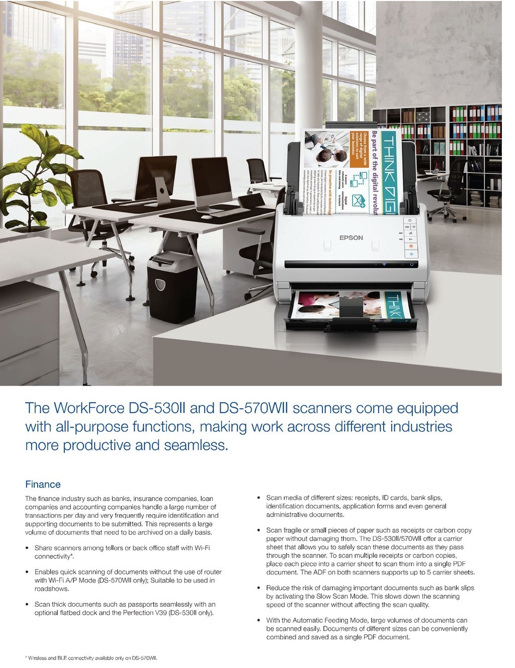 Epson WorkForce DS-570WII Duplex Sheet-fed Document Scanner DS 570W ...