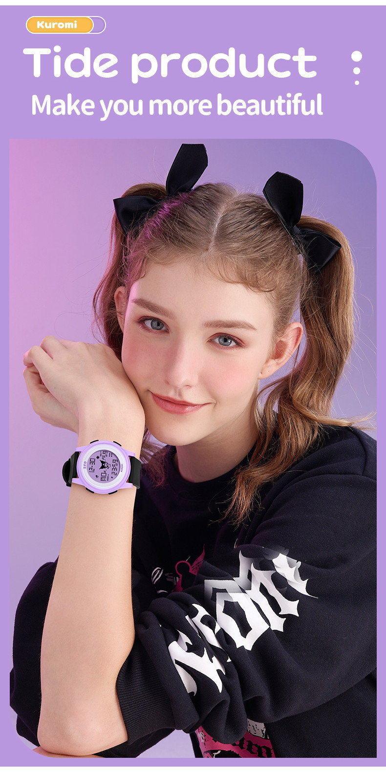 ZGO x Saniro Kuromi Watch For Kids Multi-Function Single Display ...