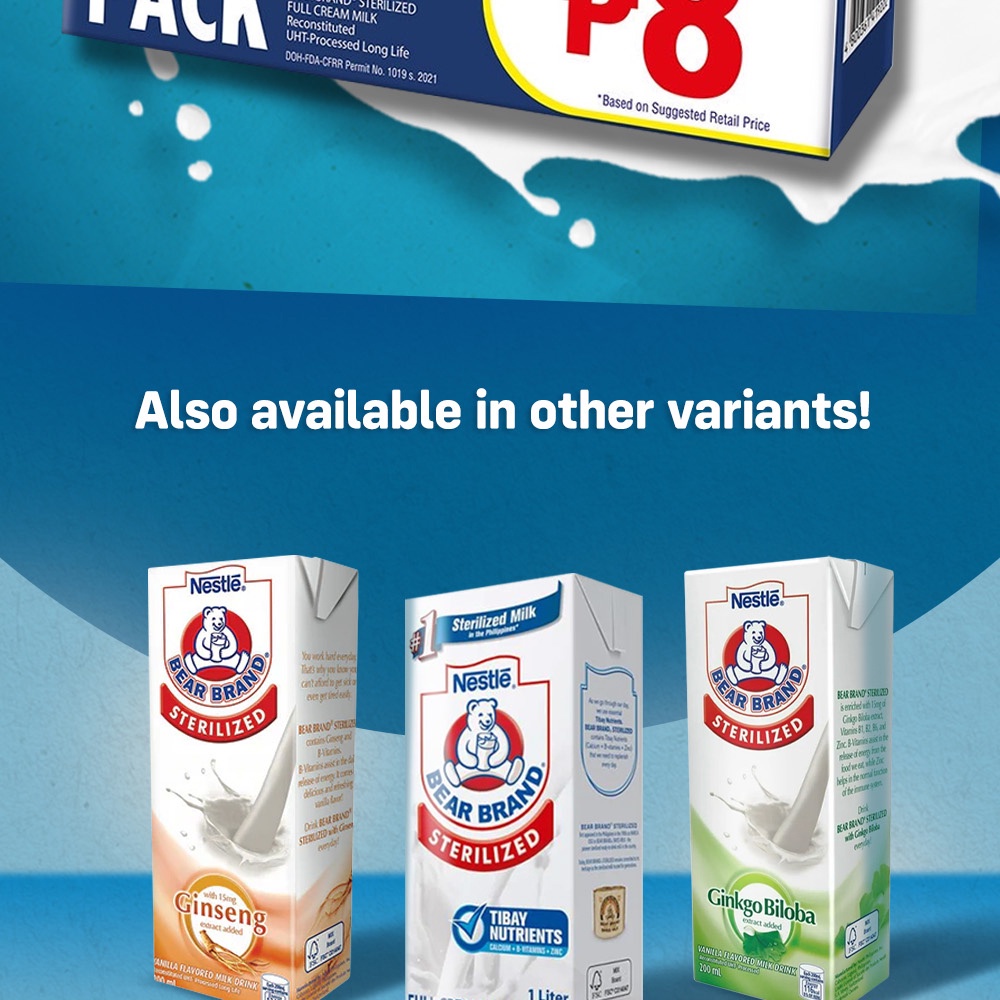 Bear Brand Sterilized UHT Milk with Gingko Biloba 200ml - Pack of 2 ...