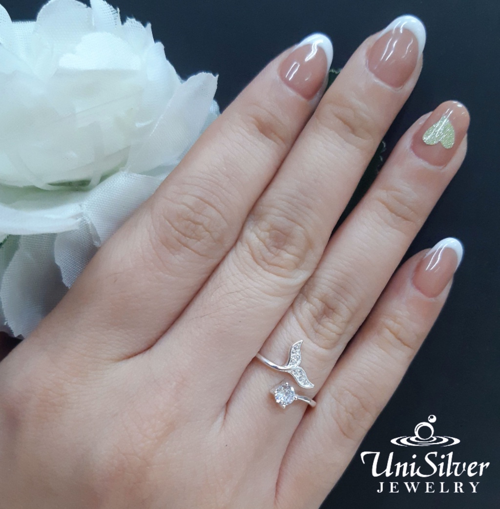Unisilver 925 Sterling Silver Open Adjustable Dolphin Tail Ring (RS642 ...