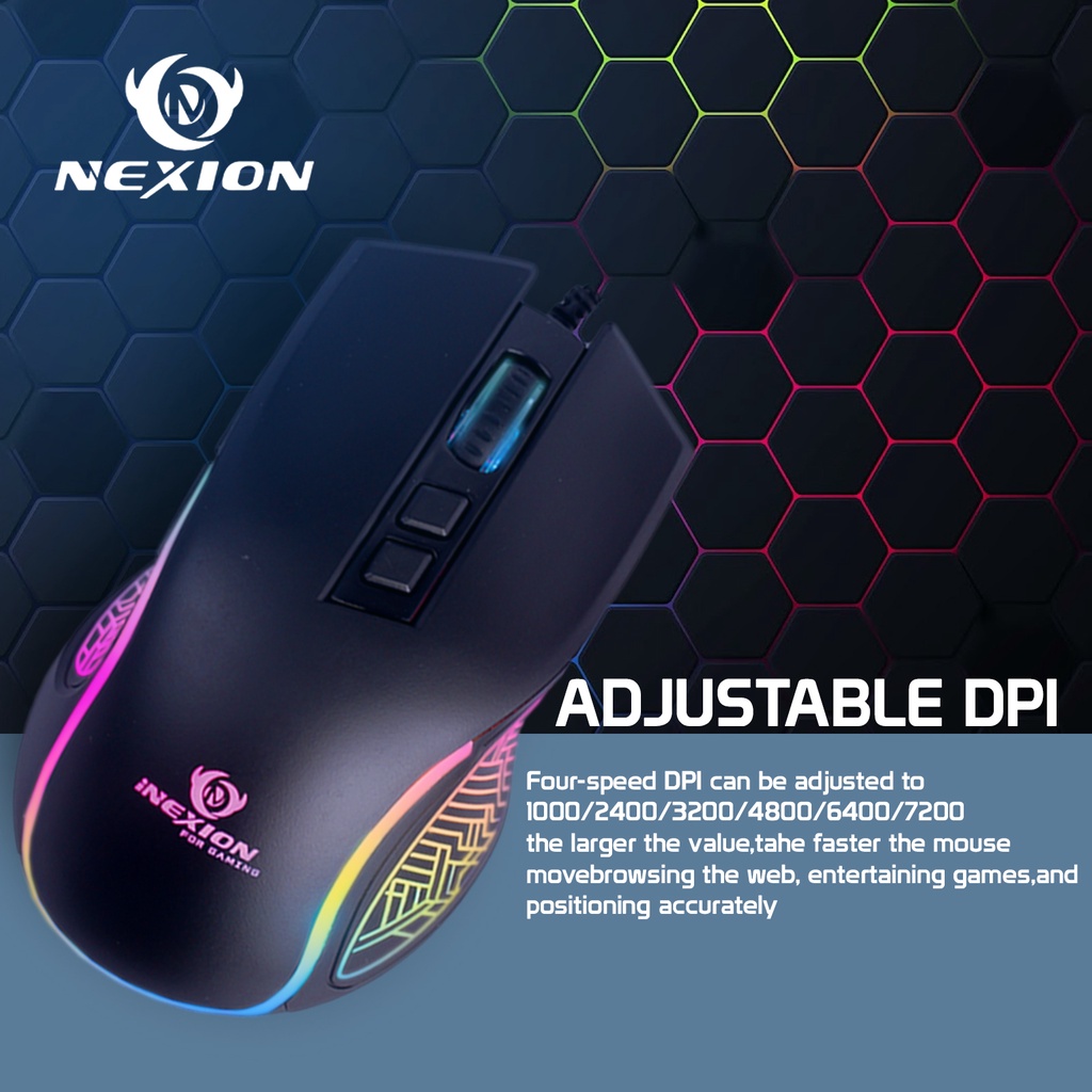 Nexion GM909 New Design RGB 7D Gaming Mouse Six Stage Dpi Ergonomic ...
