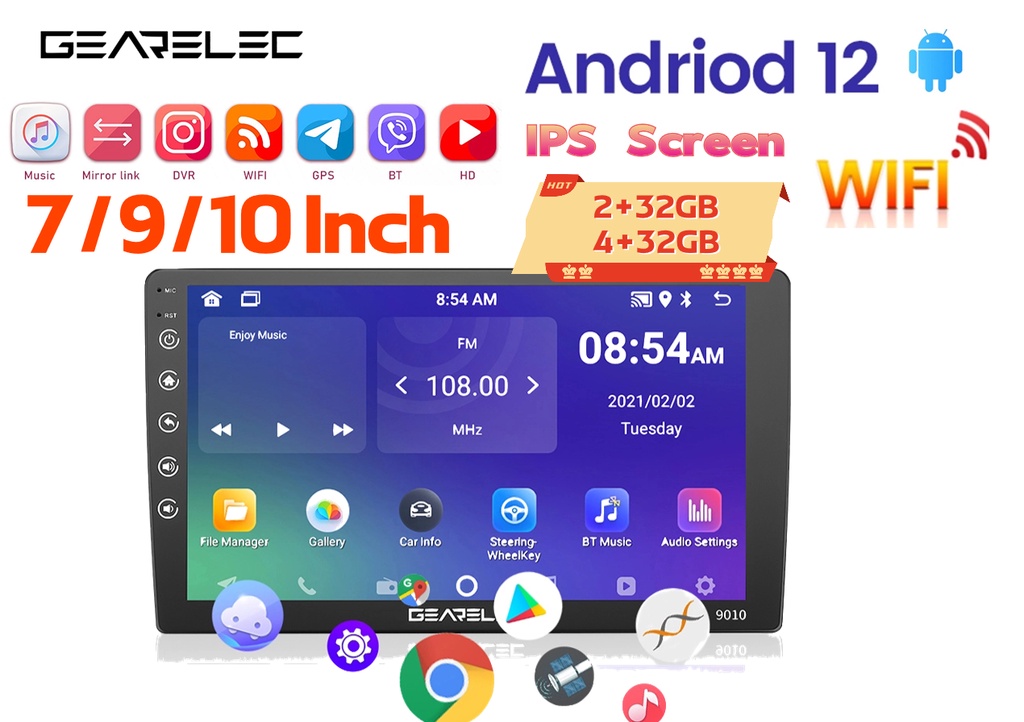 GEARELEC Universal Android Car Radio Bluetooth/GPS/FM Touch Screen Car ...