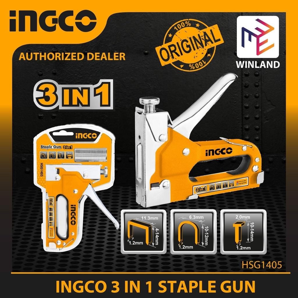 Ingco by Winland 3 in 1 Staple Gun Tacker Tucker w/ Staple Wire ...