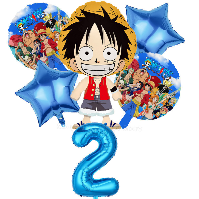 One Piece Birthday Decoration Luffy Foil Balloons Set Blue Number ...