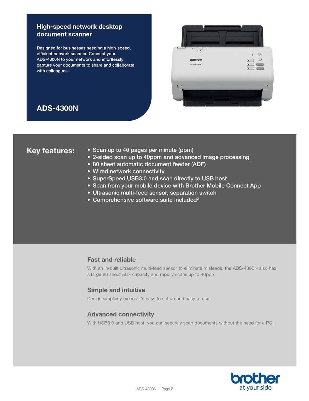 Brother ADS-4300N Professional Desktop Document Scanner ADS 4300 ...