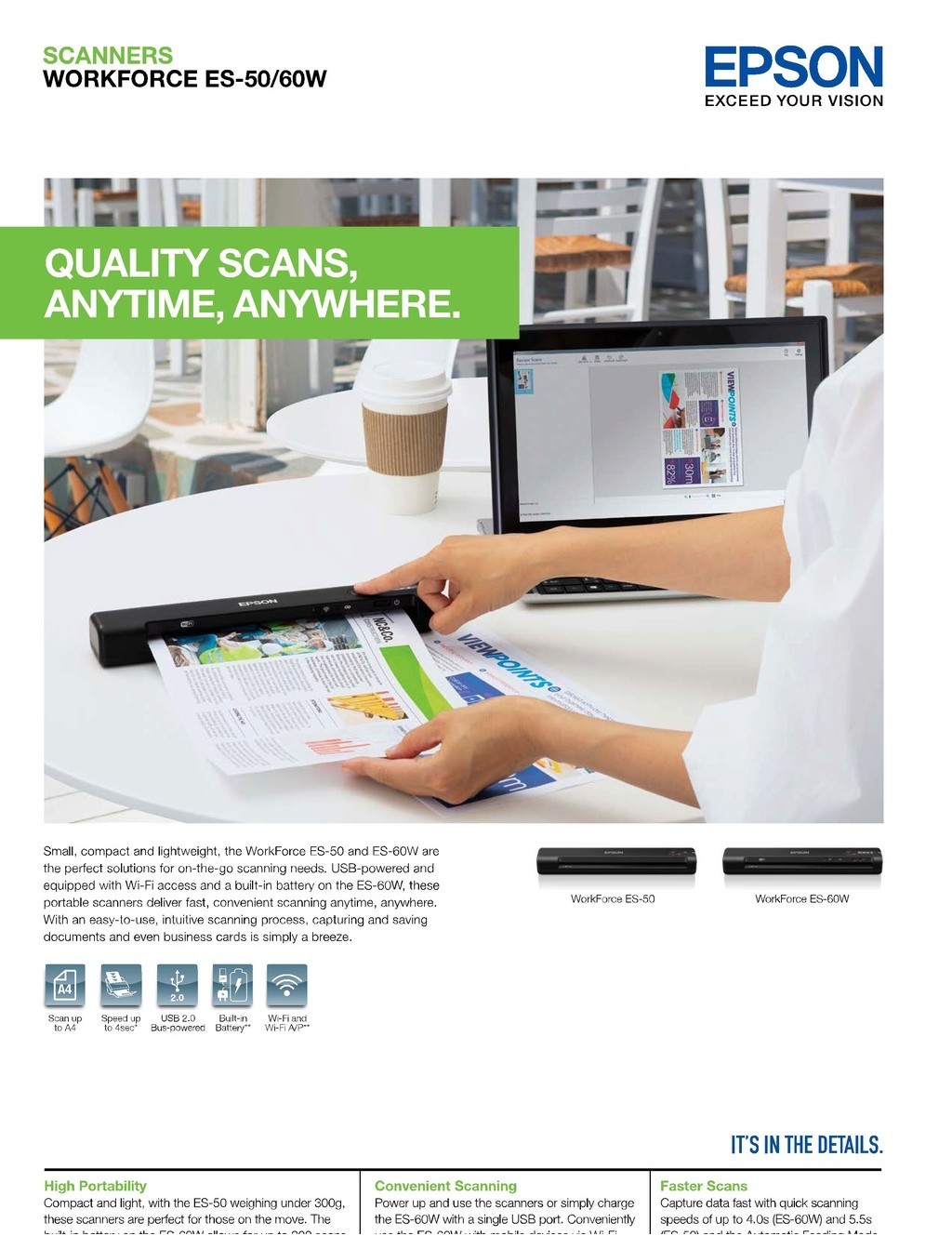 Epson WorkForce ES-50 Portable Sheetfed Document Scanner ES50 ES 50 ...