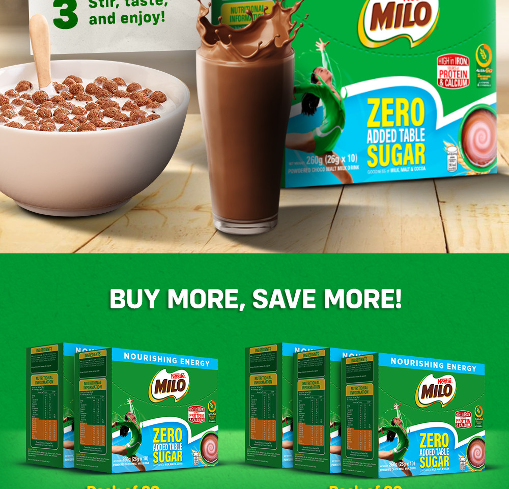 Milo Zero Added Table Sugar Powdered Choco Malt Milk Drink 26g - Pack ...