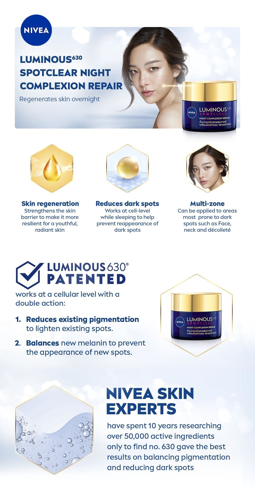 NIVEA Face Care Luminous 630 Spotclear Night Repair Facial Moisturizer ...