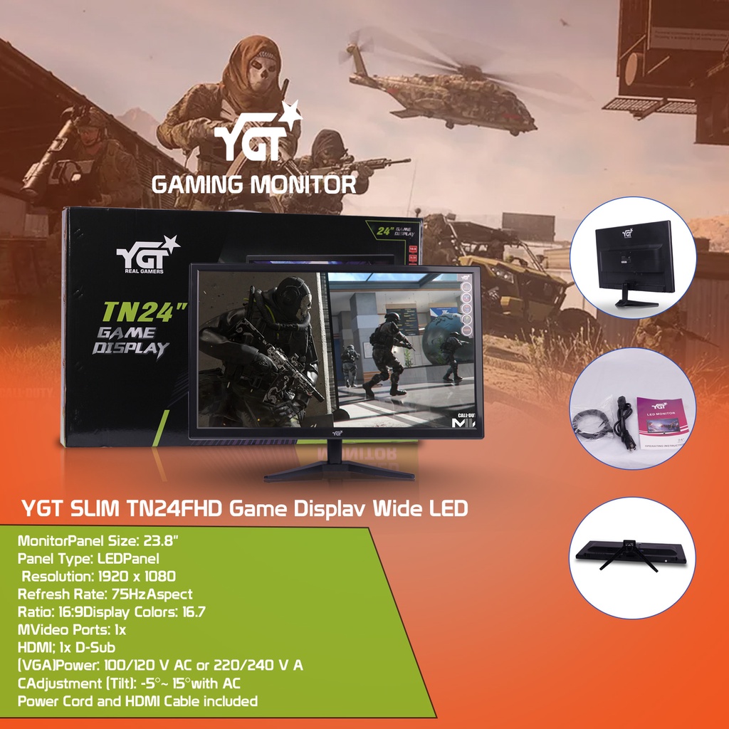 MY.PC | YGT TN23.8FHD 23.8" Gaming Monitor 75Hz Full HD 1080P Slim LED ...