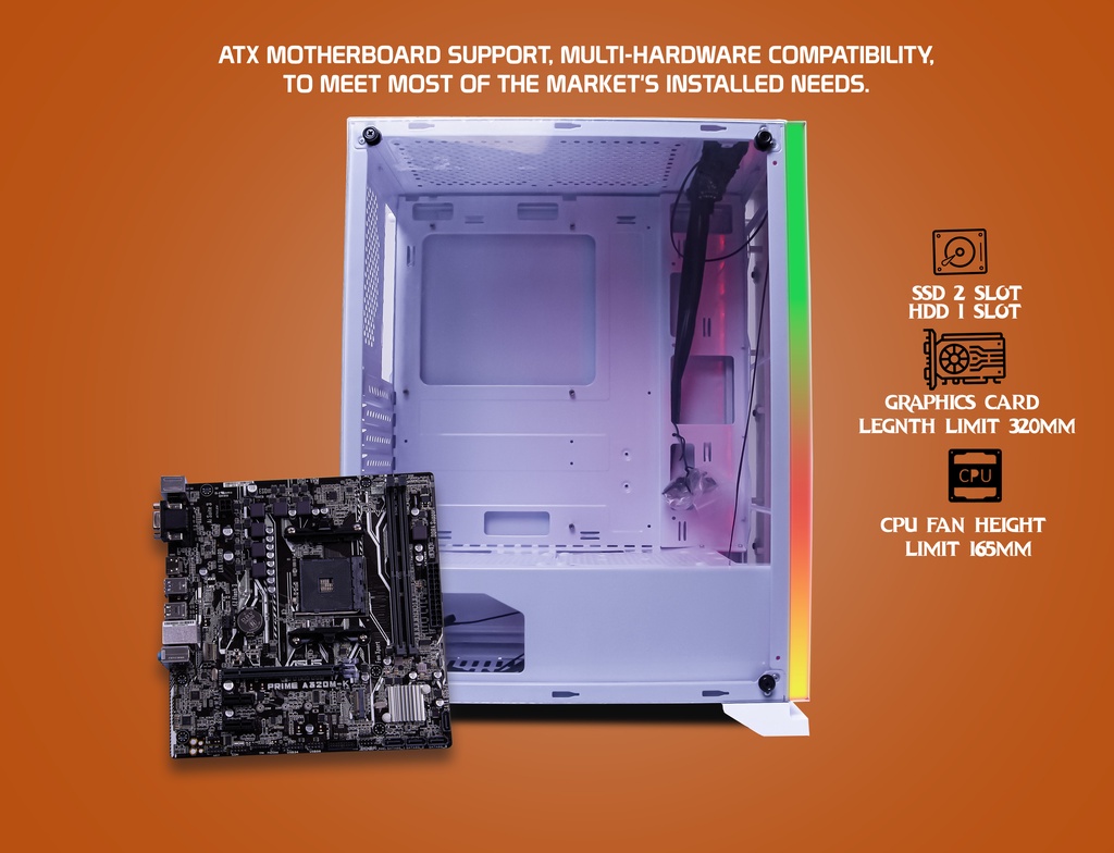 YGT ATX D02 Tempered glass gaming case ATX/Micro-ATX/Mini-ITX white ...